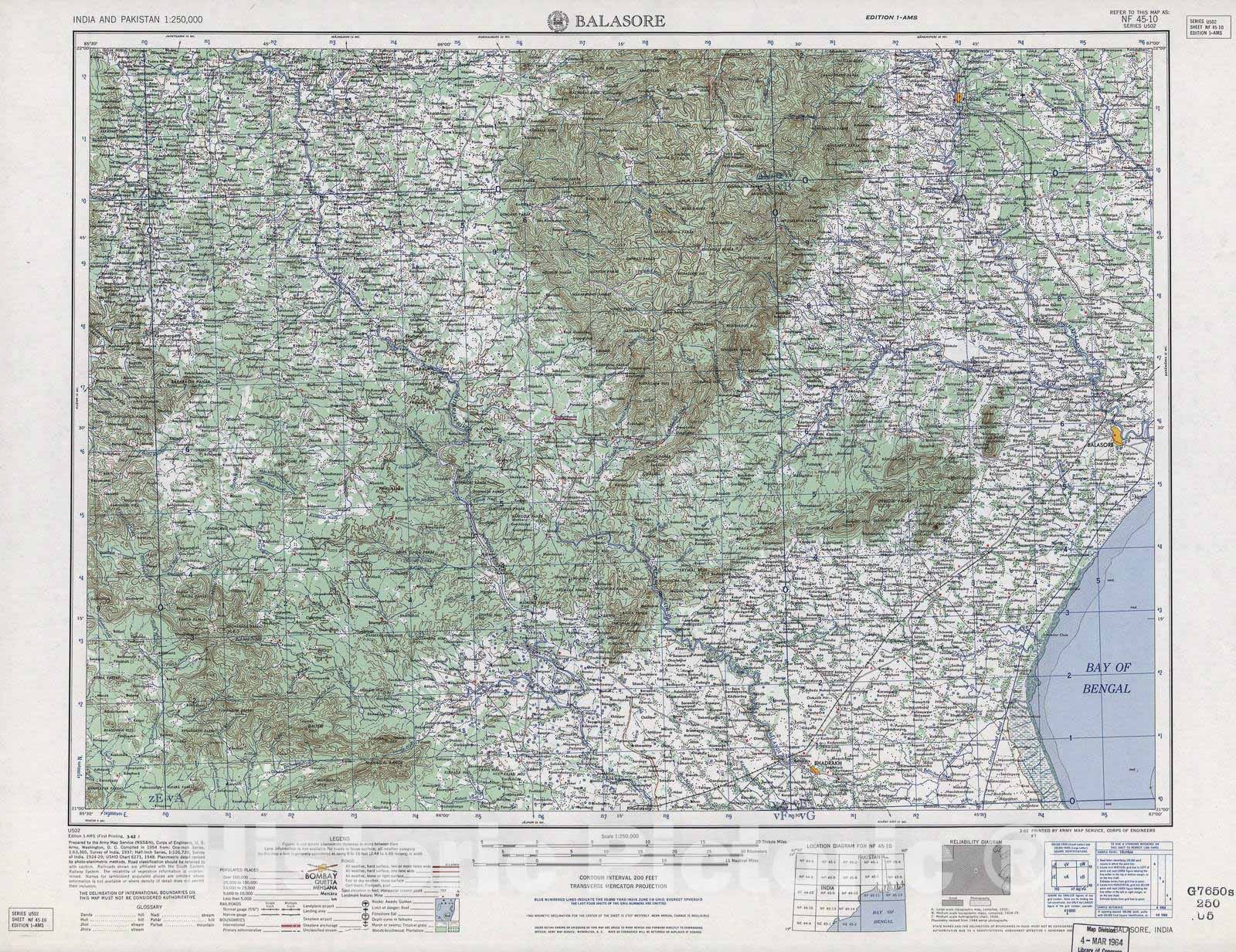 Historic 1955 Map - India and Pakistan 1:250,000. - Balasore, 1962 ...