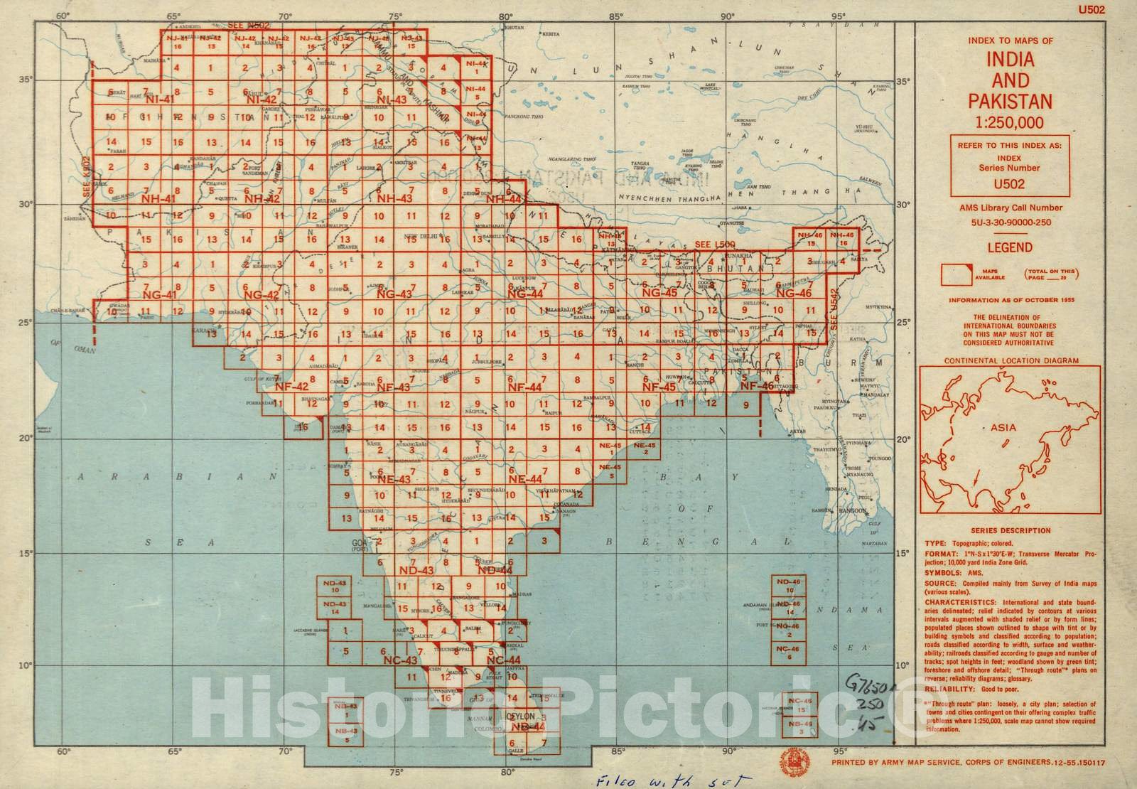 Historic 1955 Map - India and Pakistan 1:250,000. - Image 314 of 314 m ...