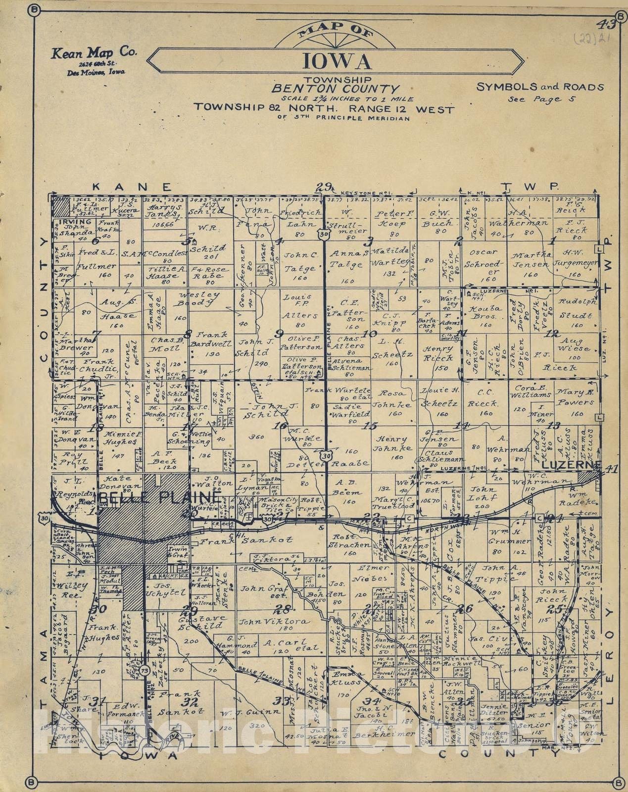 Historic 1930 Map - Atlas of Benton County, Iowa. - Iowa Township ...