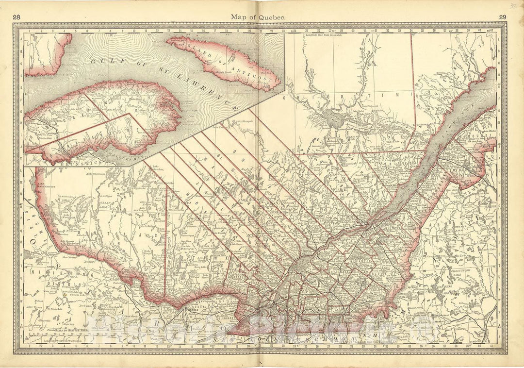 Historic 1881 Map - Historical Hand-Atlas, Illustrated - Map of Quebec ...