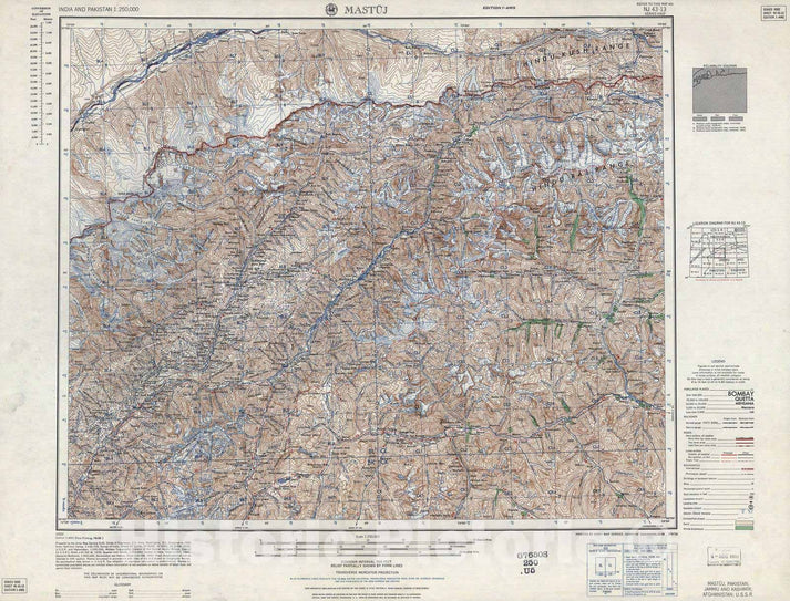Historic 1955 Map - India and Pakistan 1:250,000. - Mastuj, Pakistan ...