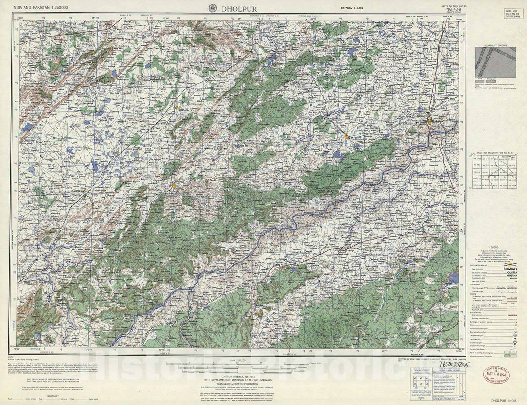 Historic 1955 Map - India and Pakistan 1:250,000. - Dholpur, India 195 ...