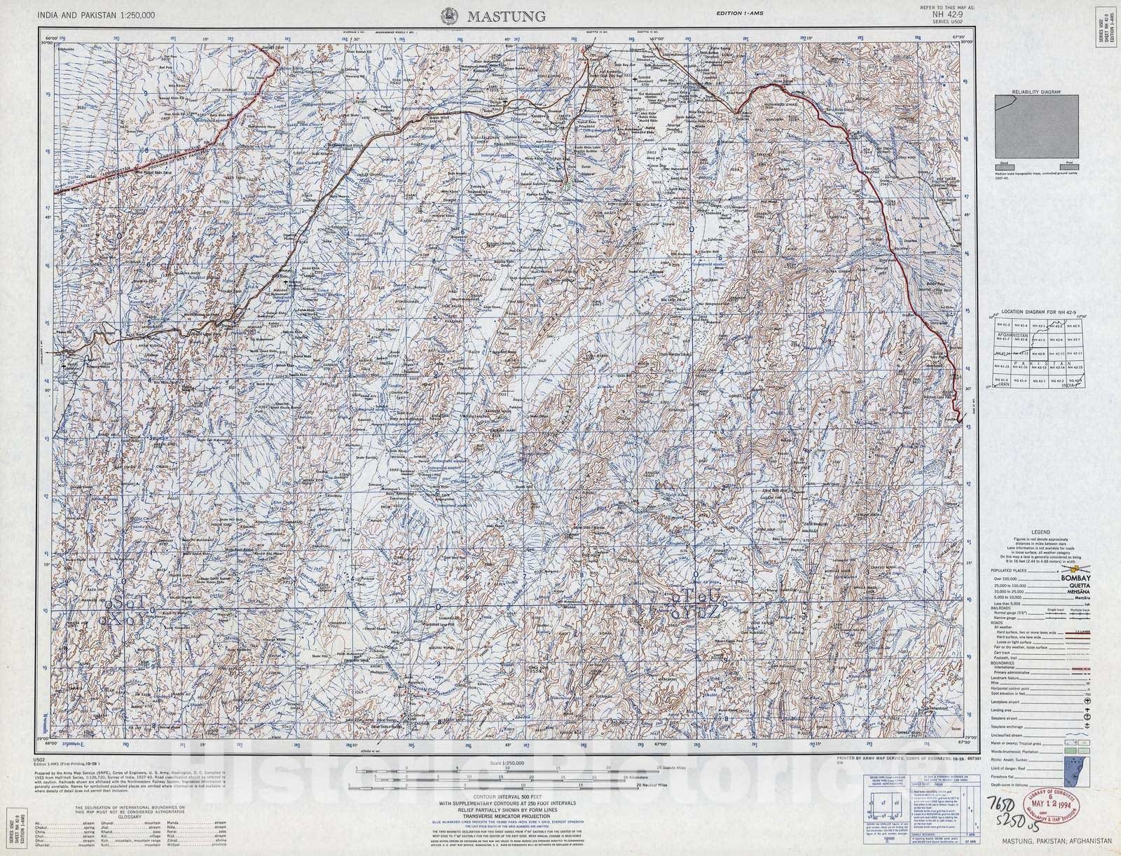 Historic 1955 Map - India and Pakistan 1:250,000. - Matsung, Pakistan ...