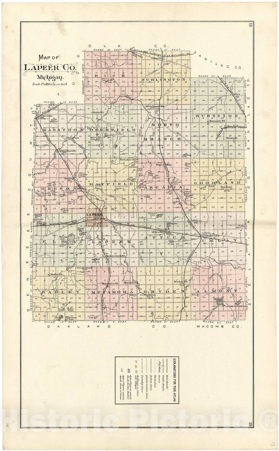 Historic 1893 Map - Atlas and Directory of Lapeer County, Michigan - M ...