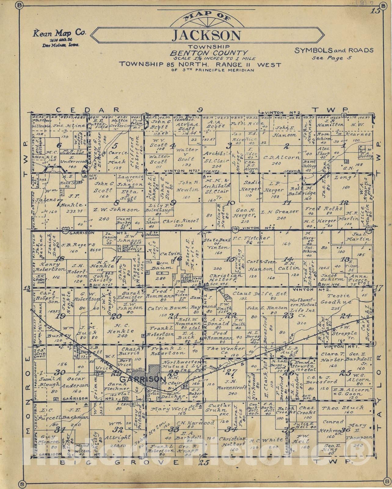 Historic 1930 Map - Atlas of Benton County, Iowa. - Jackson Township ...