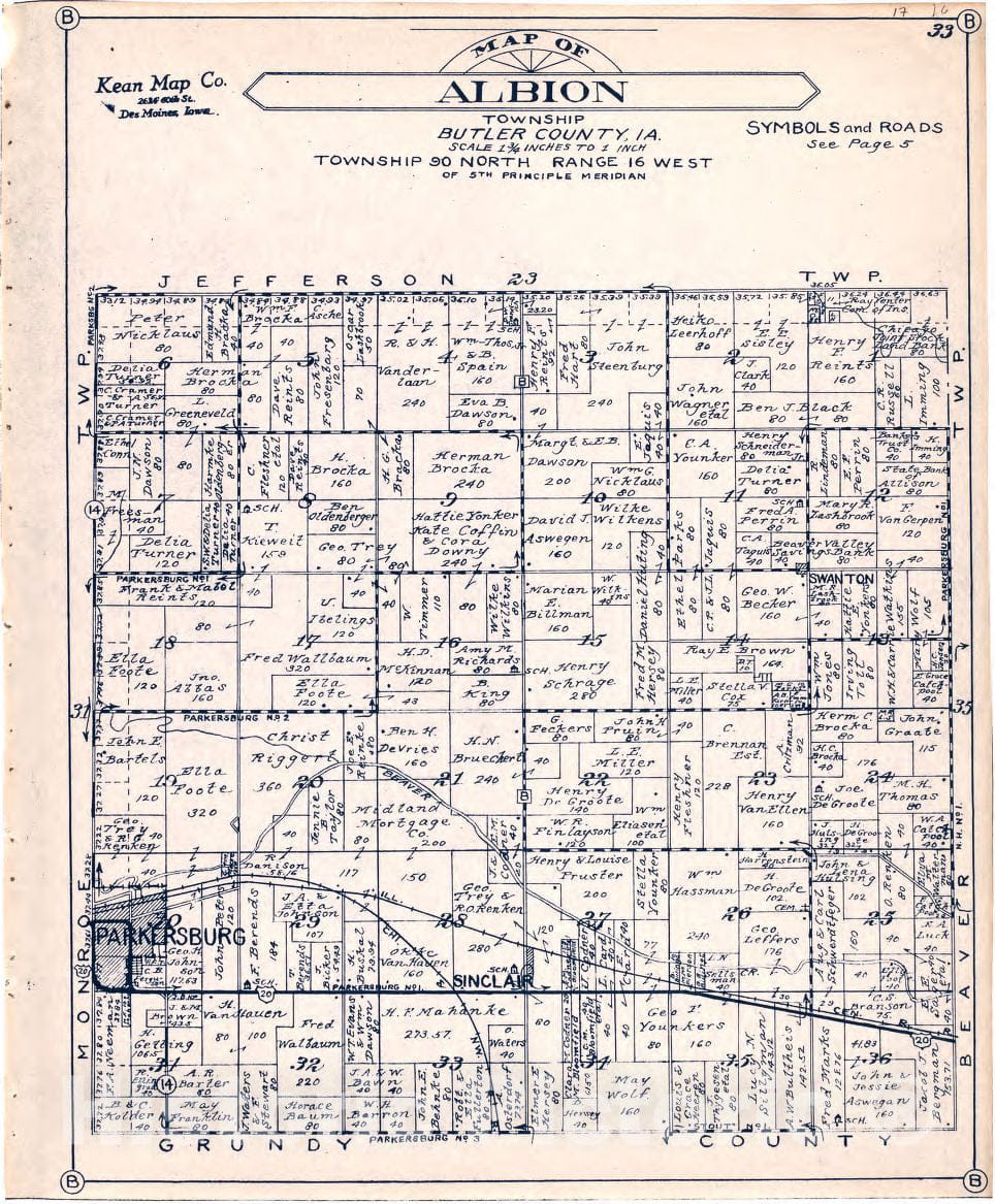 Historic 1930 Map - Atlas of Butler County, Iowa. - Map of Albion Town ...