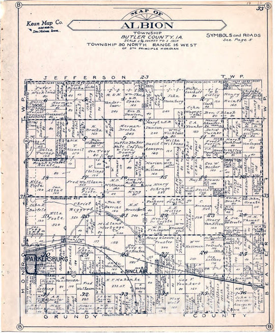 Historic 1930 Map - Atlas of Butler County, Iowa. - Map of Albion Town ...