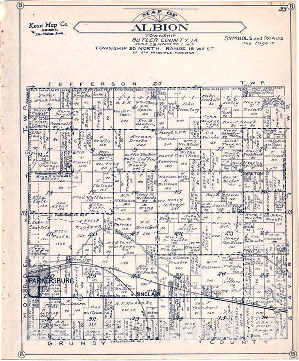 Historic 1930 Map - Atlas of Butler County, Iowa. - Map of Albion Town ...