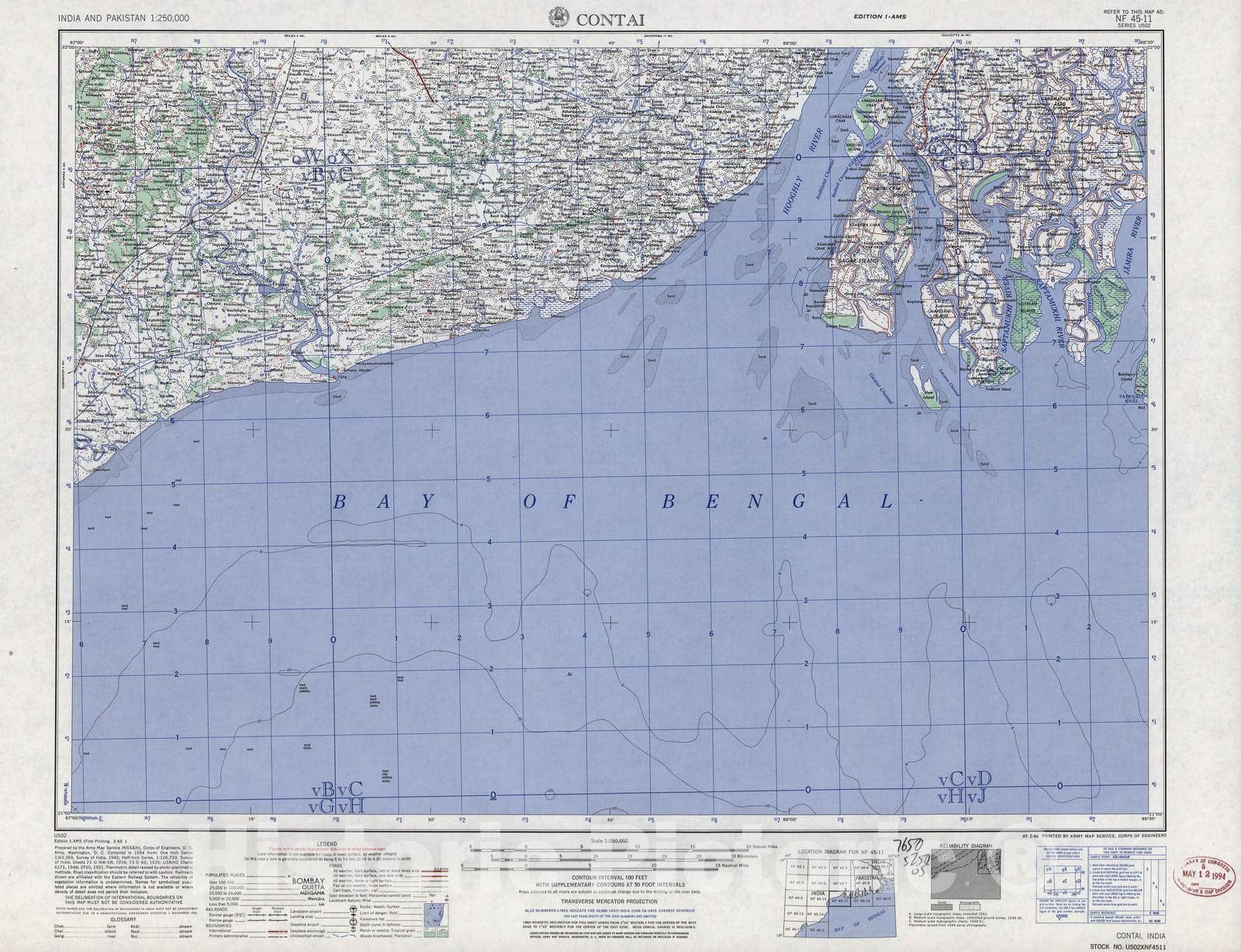 Historic 1955 Map - India and Pakistan 1:250,000. - Contai, 1966 ...