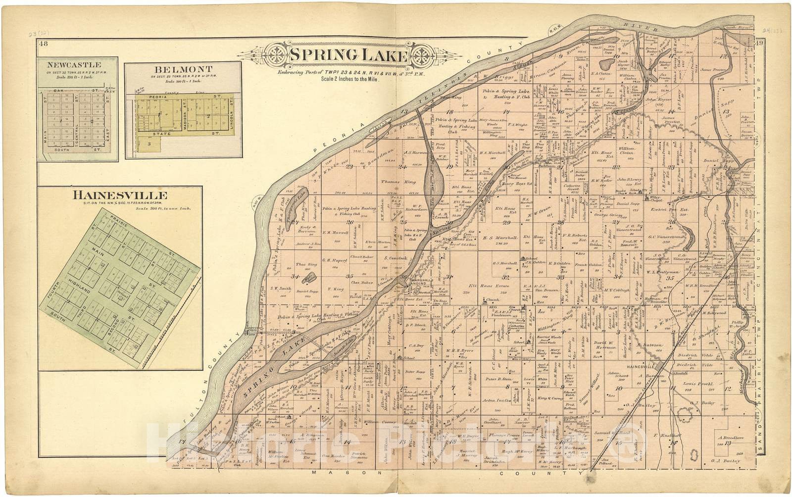 Historic 1891 Map - Plat Book of Tazewell County, Illinois - Spring La – Historic Pictoric