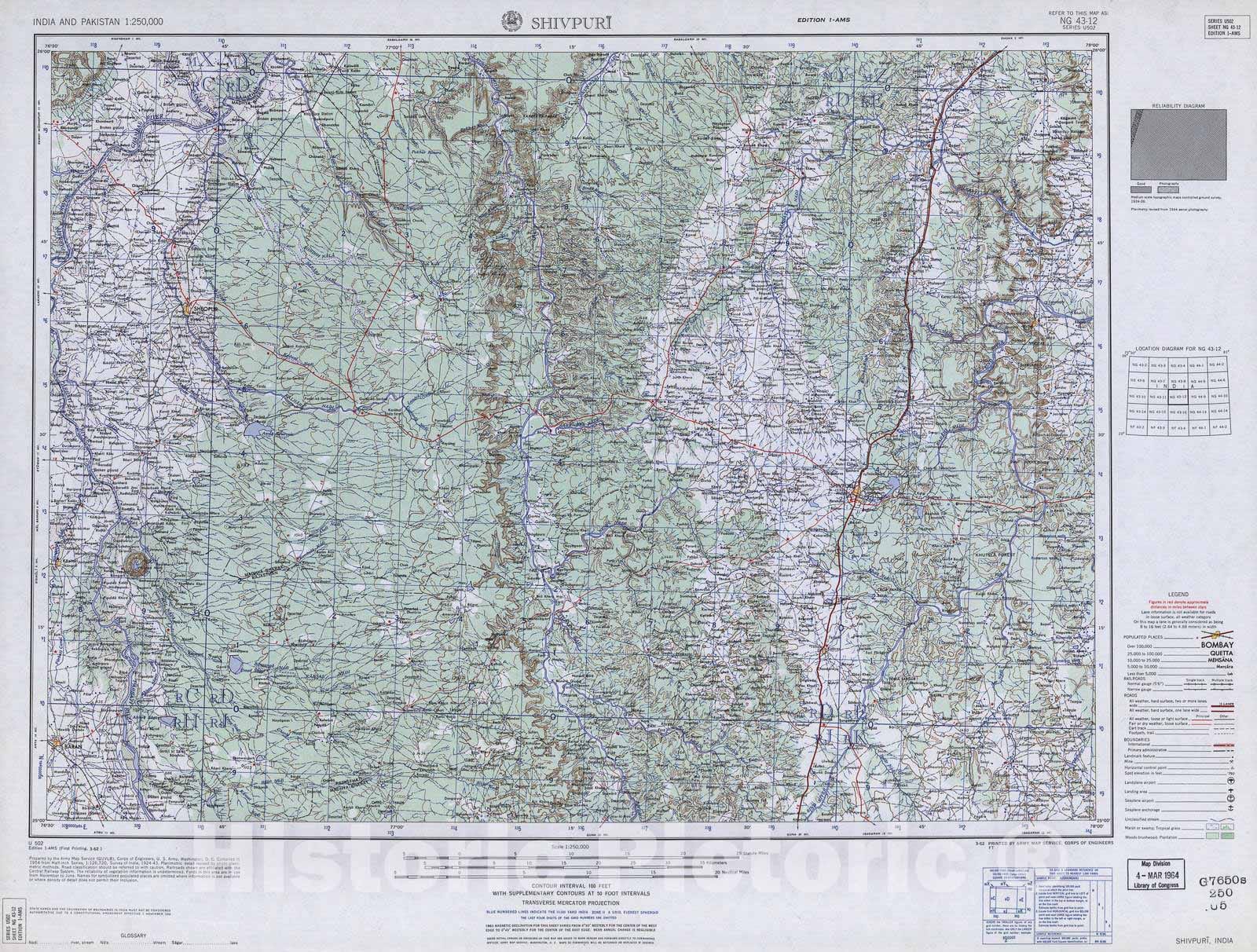 Historic 1955 Map - India and Pakistan 1:250,000. - Shivpuri, India 19 ...