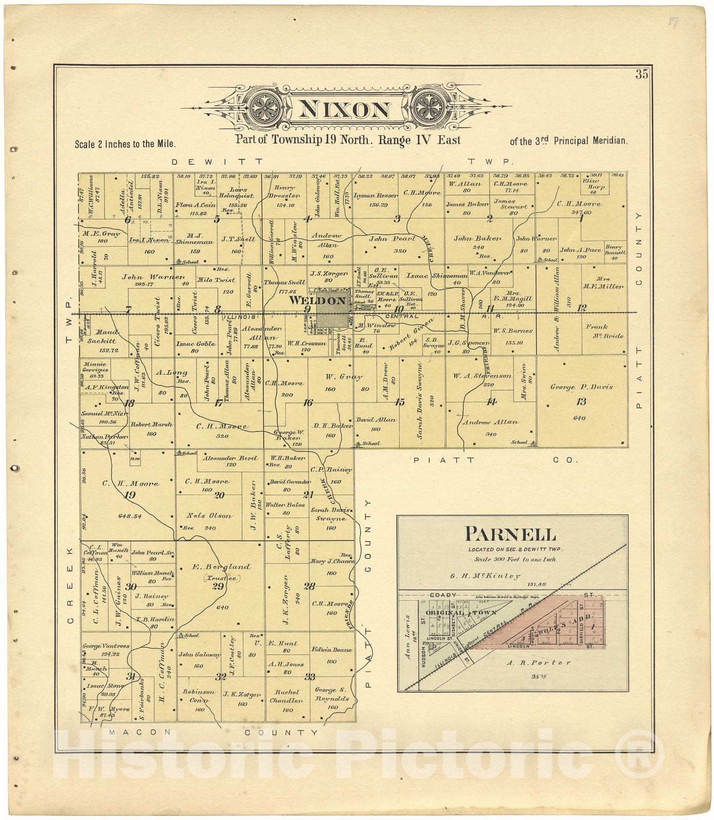 Historic 1894 Map - Plat Book of De WITT County, Illinois - Nixon; Par ...