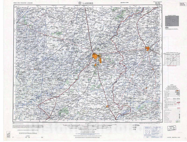Historic 1955 Map - India and Pakistan 1:250,000. - Lahore, Pakistan ...
