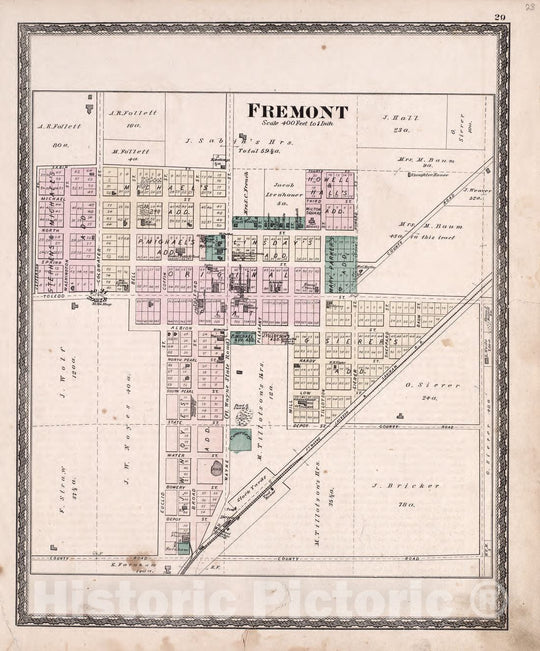 Historic 1880 Map - Atlas of Steuben Co, Indiana - Fremont - Illustrat ...