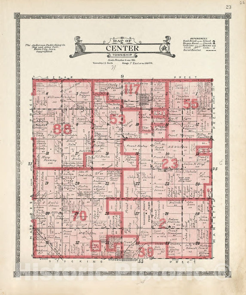 Historic 1916 Map - Atlas of Saunders County, Nebraska - Map of Center ...