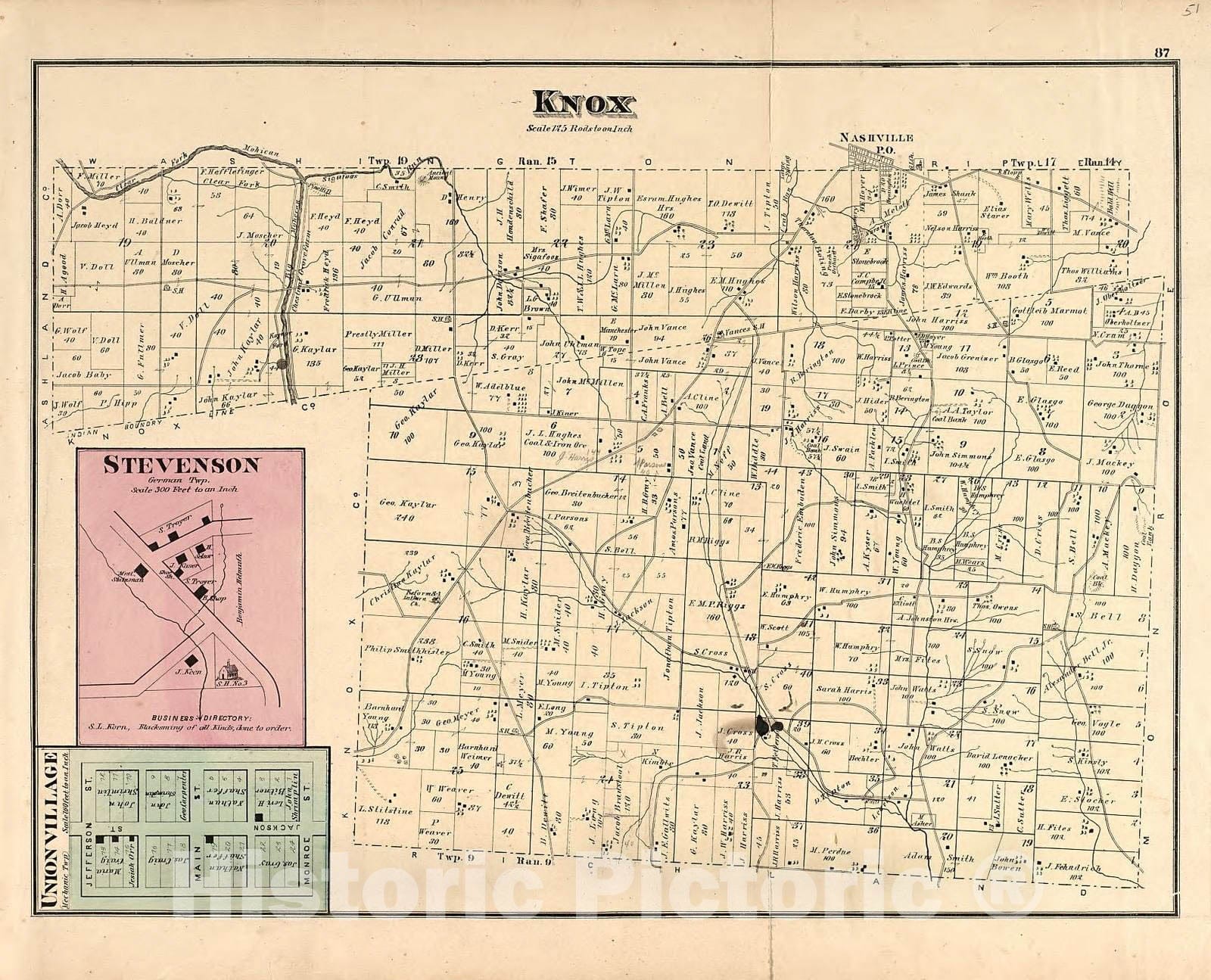 Historic 1875 Map - Caldwell's Atlas of Holmes Co, Ohio - Knox - Caldw ...