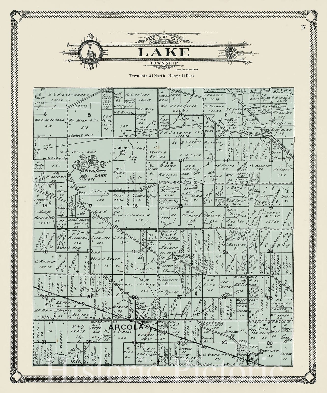 Historic 1907 Map - Plat Book of Allen County, Indiana. - Map of Lake ...