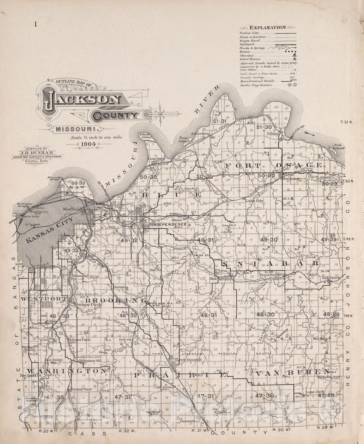 Historic 1904 Map - Plat Book of Jackson County, Missouri - Outline ma ...