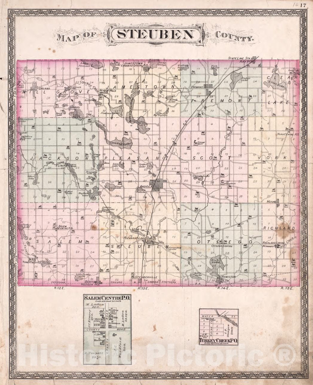Historic 1880 Map - Atlas of Steuben Co, Indiana - Map of Steuben Coun – Historic Pictoric
