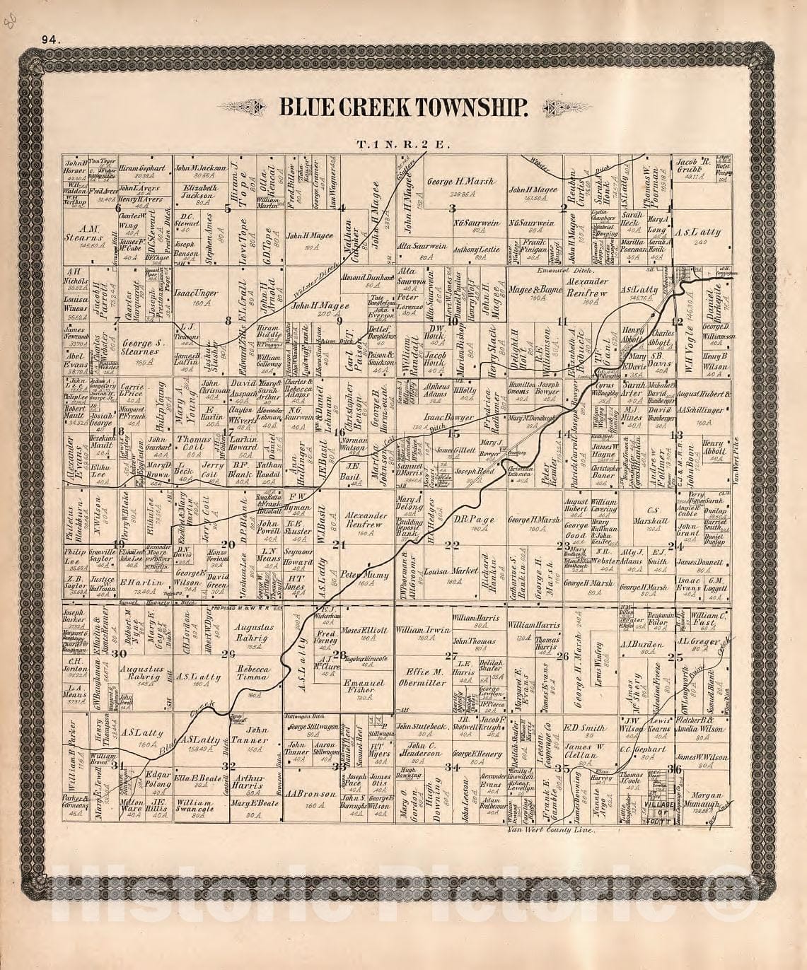 Historic 1892 Map - Historical Atlas of Paulding County, Ohio - Blue C ...