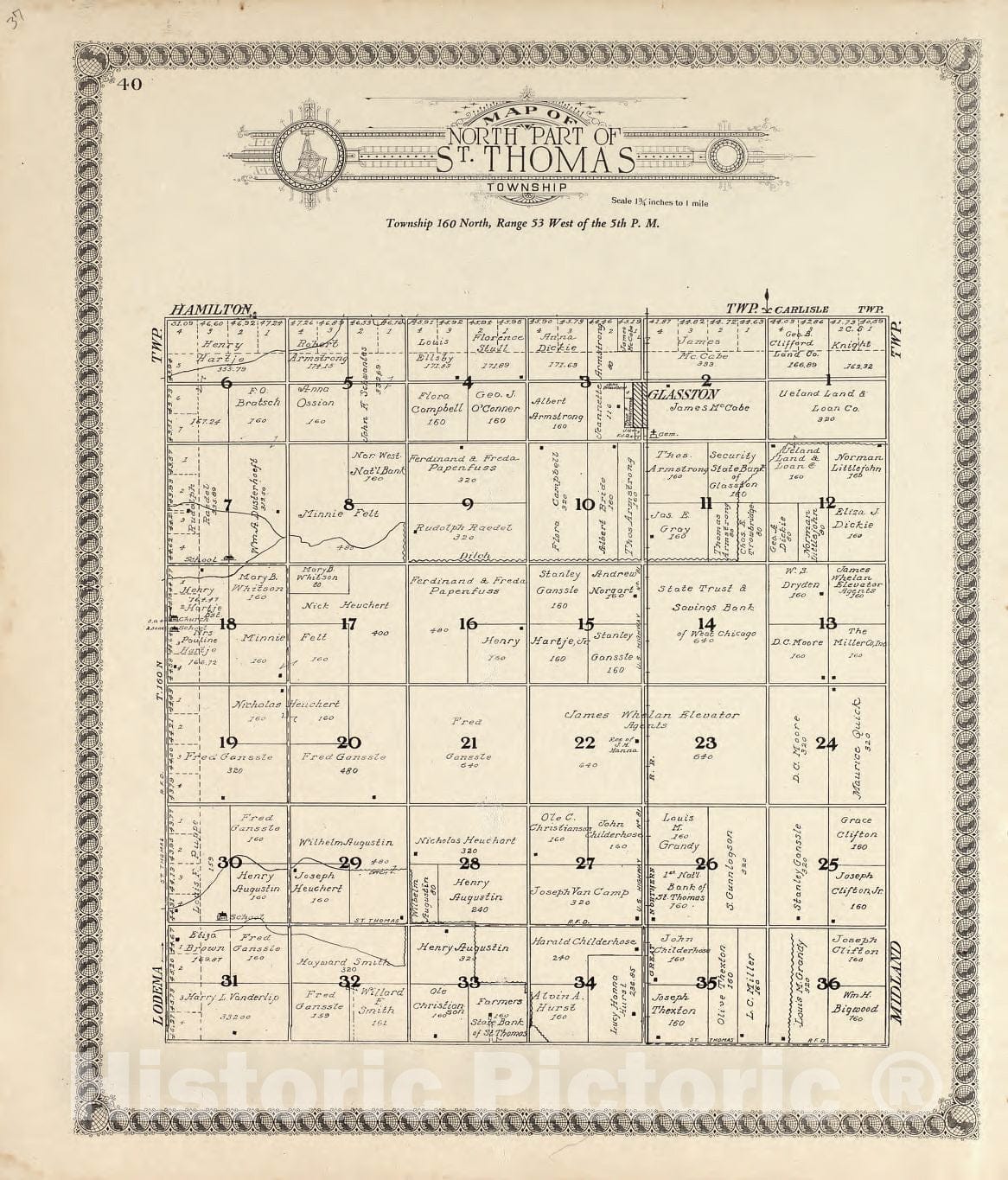 Historic 1928 Map - Standard Atlas of Pembina County, North Dakota - M ...