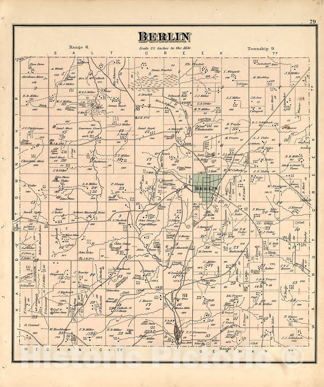 Historic 1875 Map - Caldwell's Atlas of Holmes Co, Ohio - Berlin - Cal ...