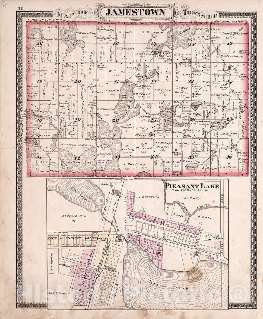 Historic 1880 Map - Atlas of Steuben Co, Indiana - Jamestown - Illustr ...