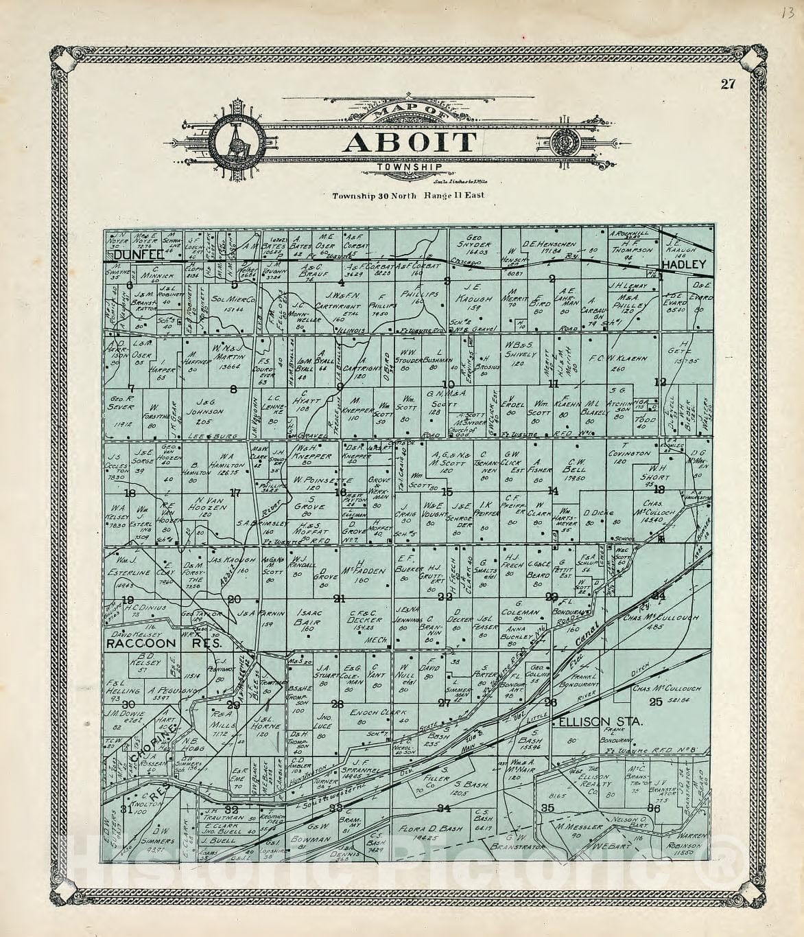 Historic 1907 Map - Plat Book of Allen County, Indiana. - Map of Aboit ...