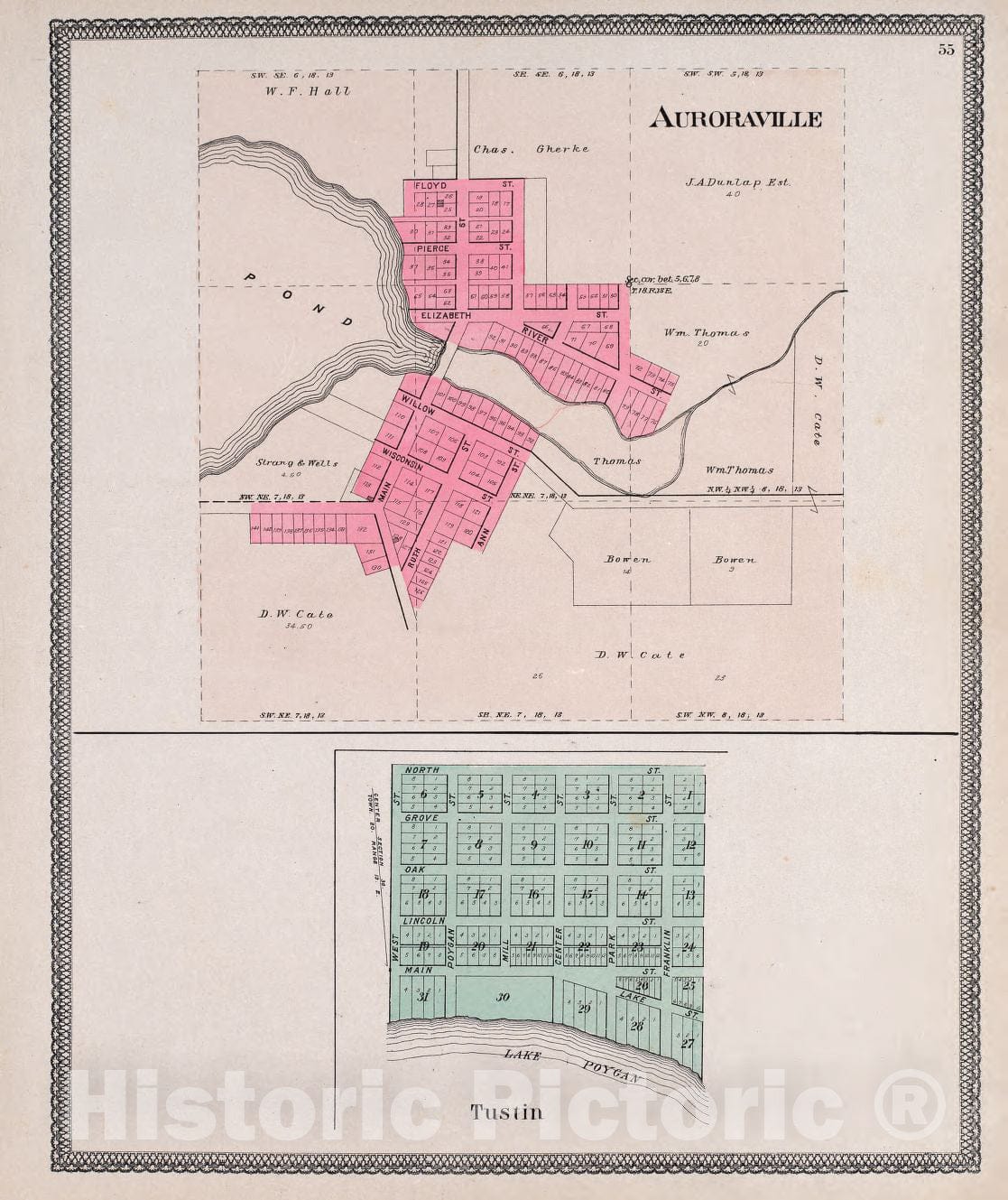 Historic 1906 Map - Atlas of Waushara County, Wisconsin - Auroraville ...