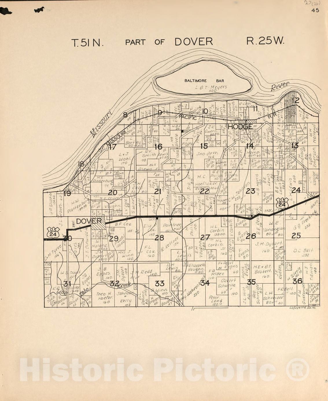 Historic 1920 Map - Atlas of Lafayette County, Missouri. - Dover 2 ...