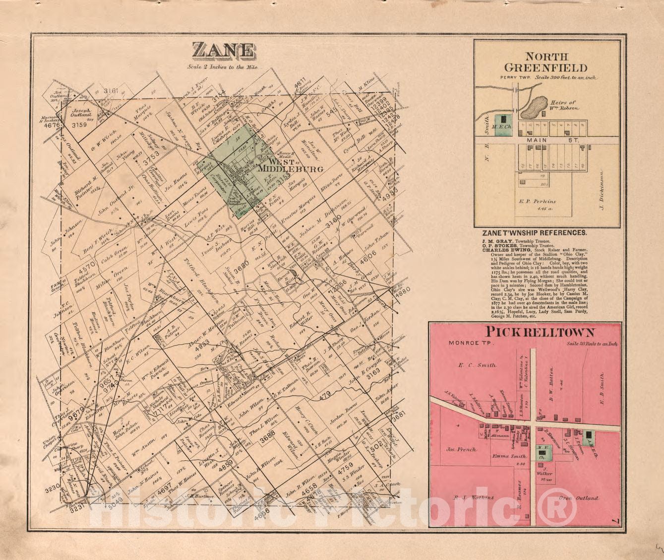 Historic 1890 Map - Atlas of Logan County, Ohio - Zane, PickRellTown ...