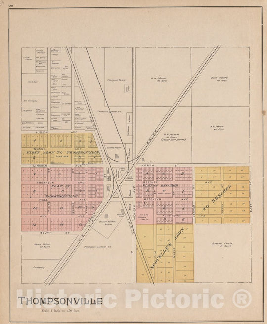 Historic 1901 Map - Atlas of Benzie County, Michigan - Thompsonville ...