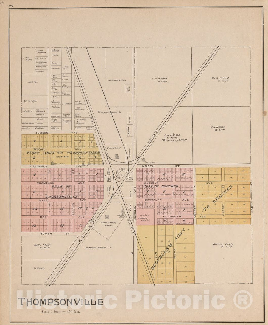 Historic 1901 Map - Atlas of Benzie County, Michigan - Thompsonville ...