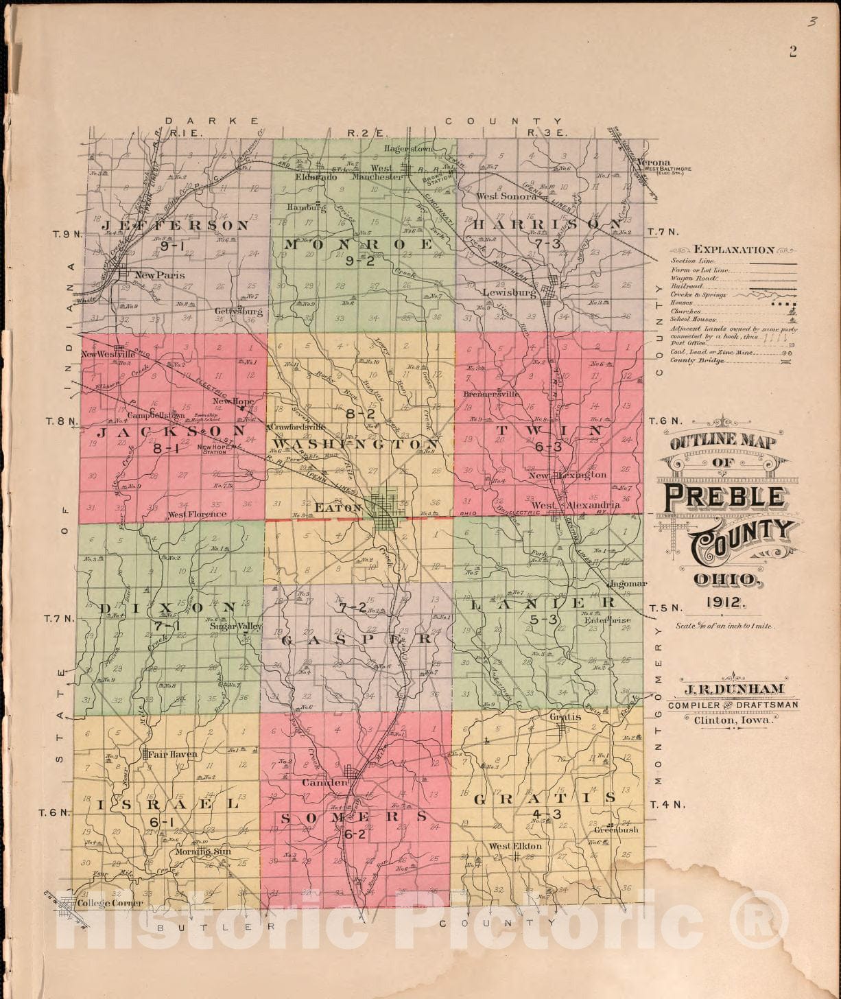 Historic 1912 Map - Plat Book of Preble County, Ohio - Outline of Preb ...