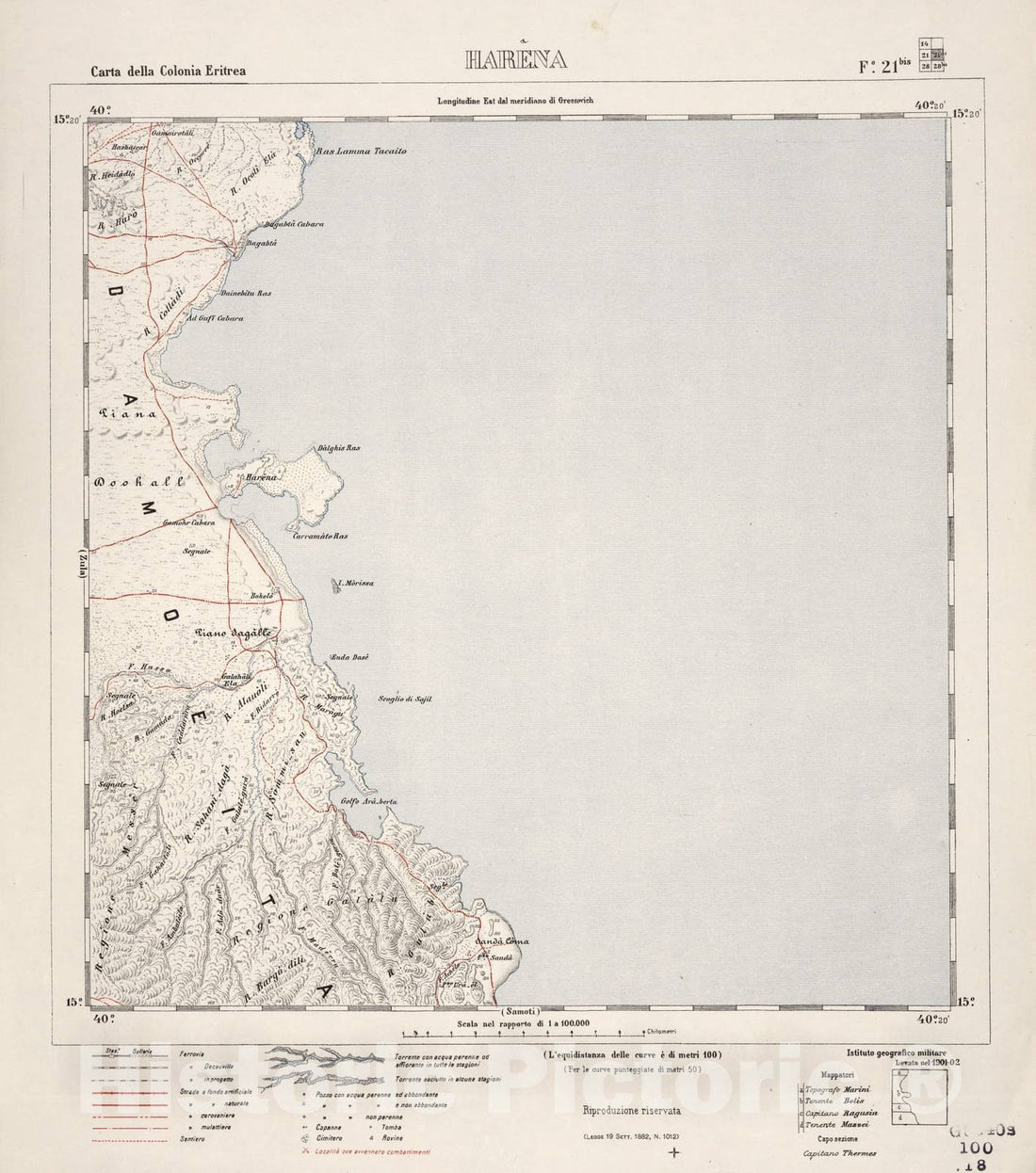 Historic 1889 Map - Carta Della Colonia Eritrea. - Harena - F.21bis -1 ...