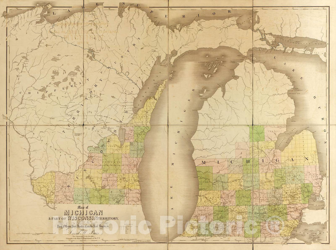 Historic 1839 Map - The American Atlas, exhibiting The Post Offices, P ...