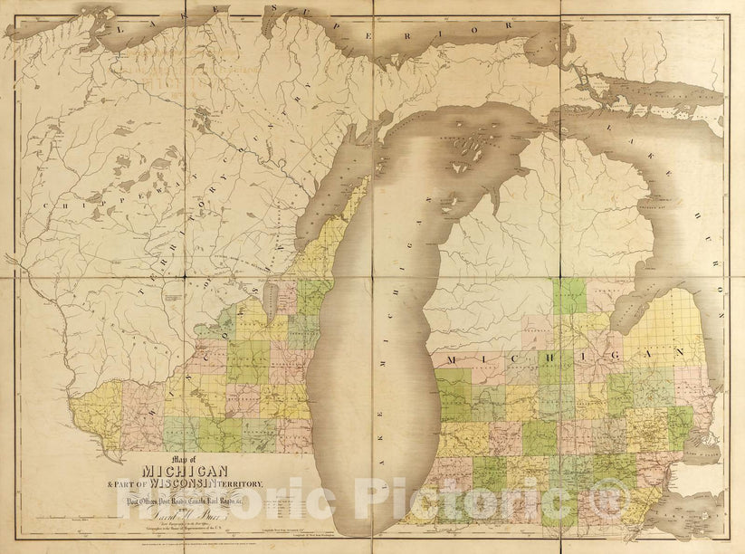 Historic 1839 Map - The American Atlas, exhibiting The Post Offices, P ...