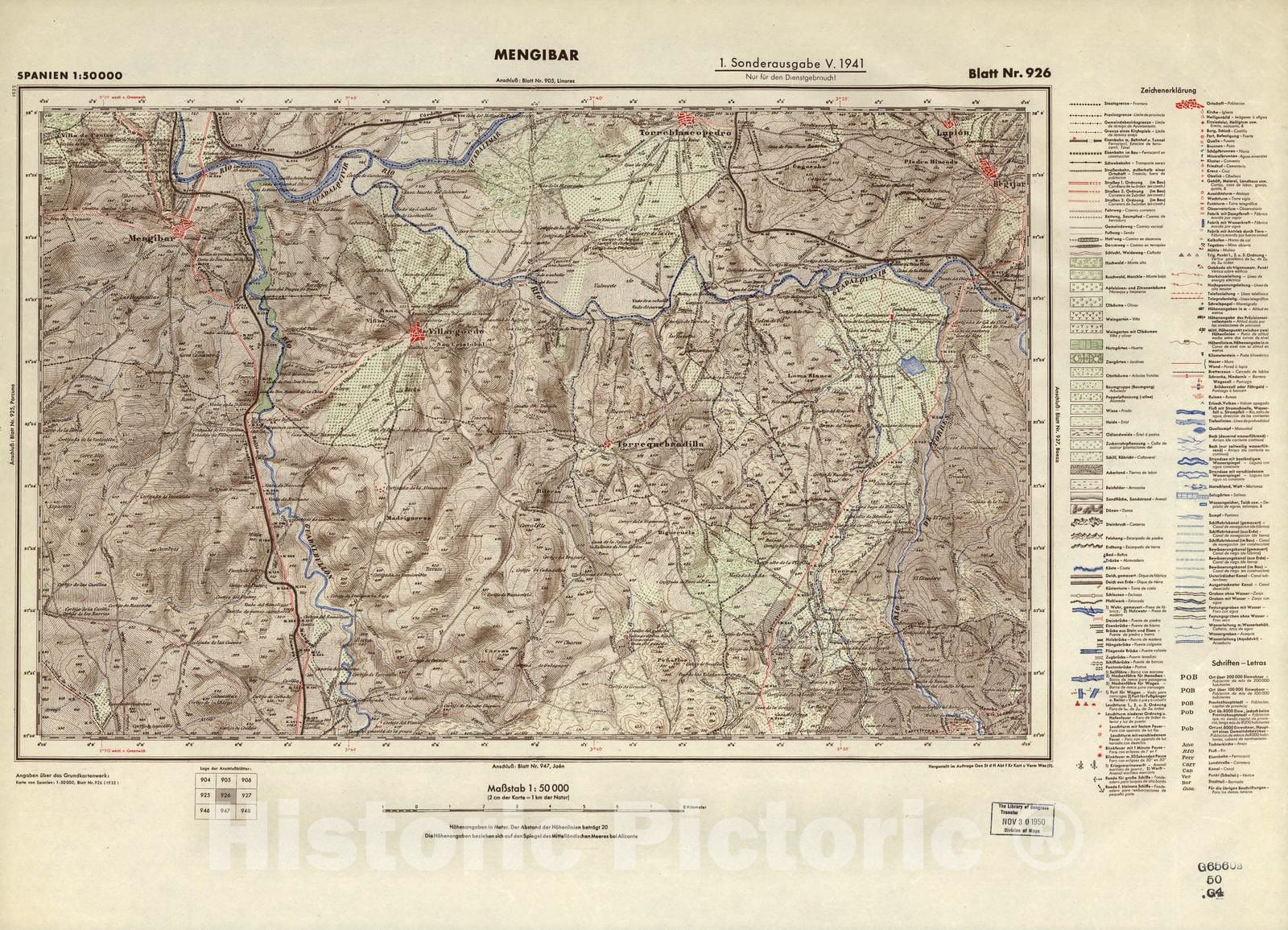 Historic 1940 Map - Spanien 1:50 000 - Mengibar, 1. Sonderausgabe V ...