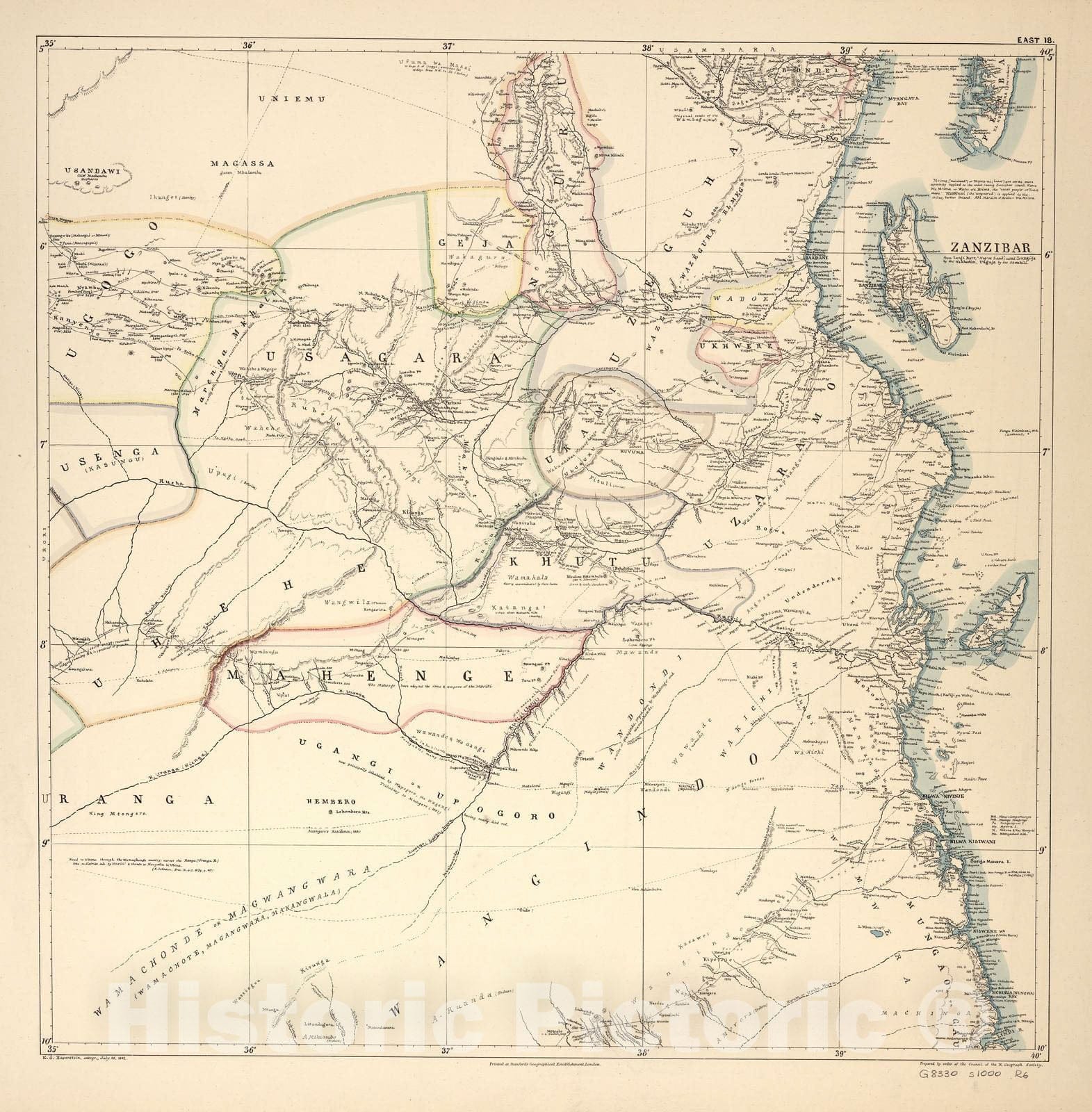 Historic 1881 Map - A map of Eastern Equatorial Africa - East 18 ...