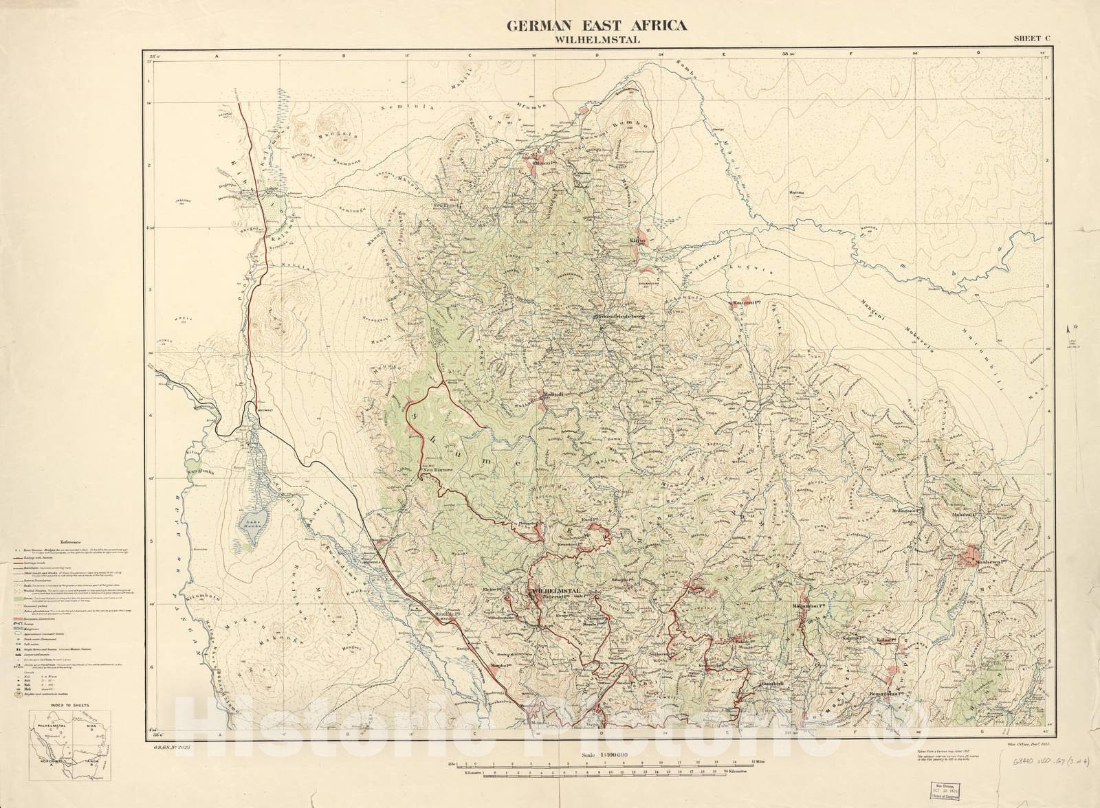 Historic 1915 Map - German East Africa. - German East Africa (Tanga ...