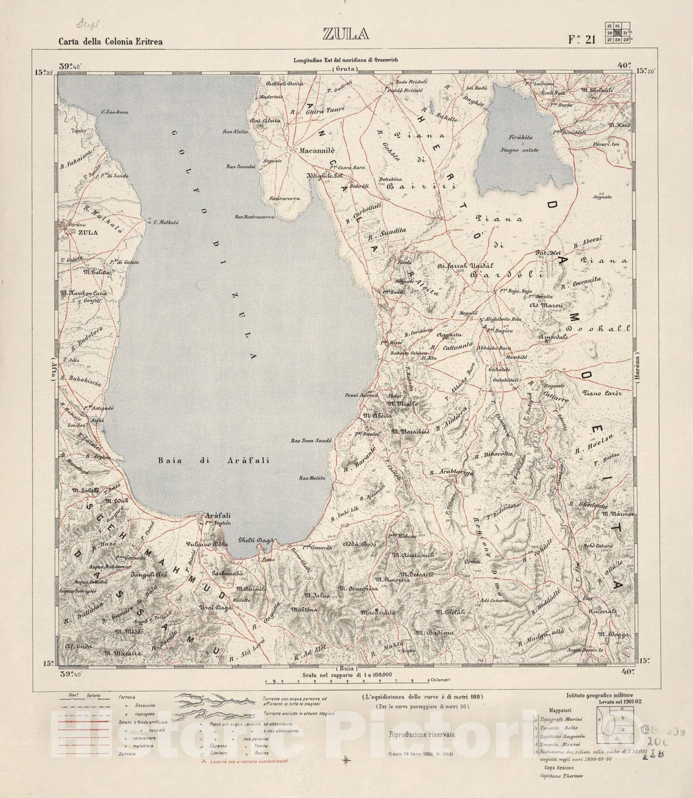 Historic 1889 Map - Carta Della Colonia Eritrea. - Zula - F.21-1890 ...