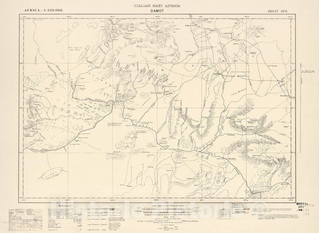 Historic 1909 Map - Sudan 1:250,000 - Damot Sheet 67-E Jun 1940 - Angl ...