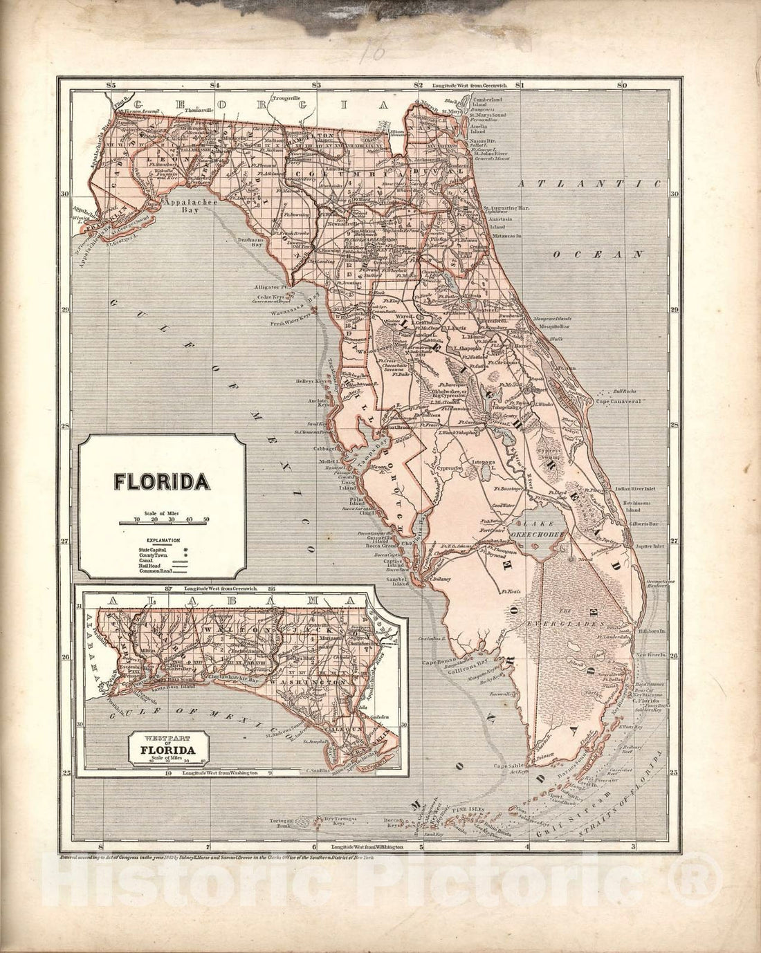 Historic 1842 Map - Morse's North American Atlas. - Florida; Inset map ...