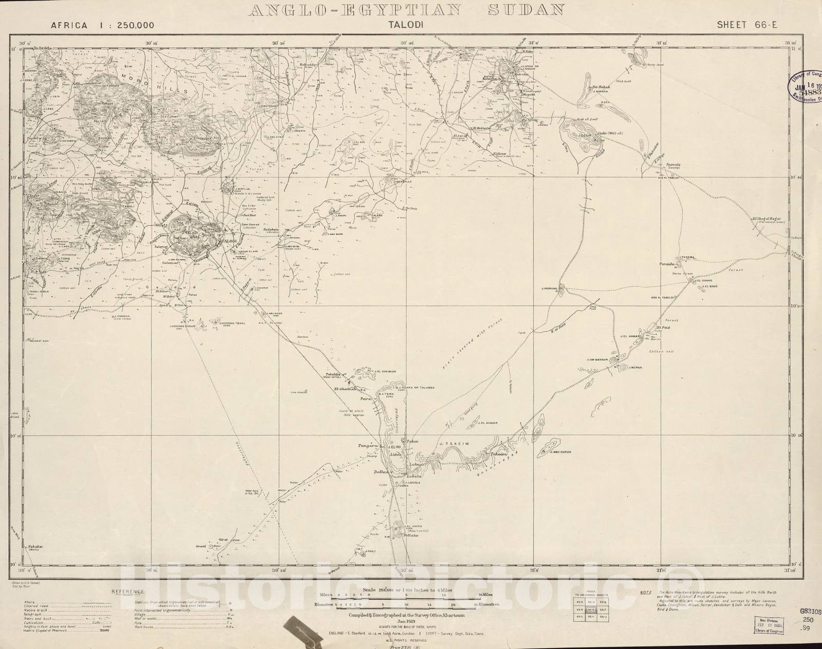 Historic 1909 Map - Sudan 1:250,000 - Talodi Sheet 66-E Jun 1919 - Ang ...