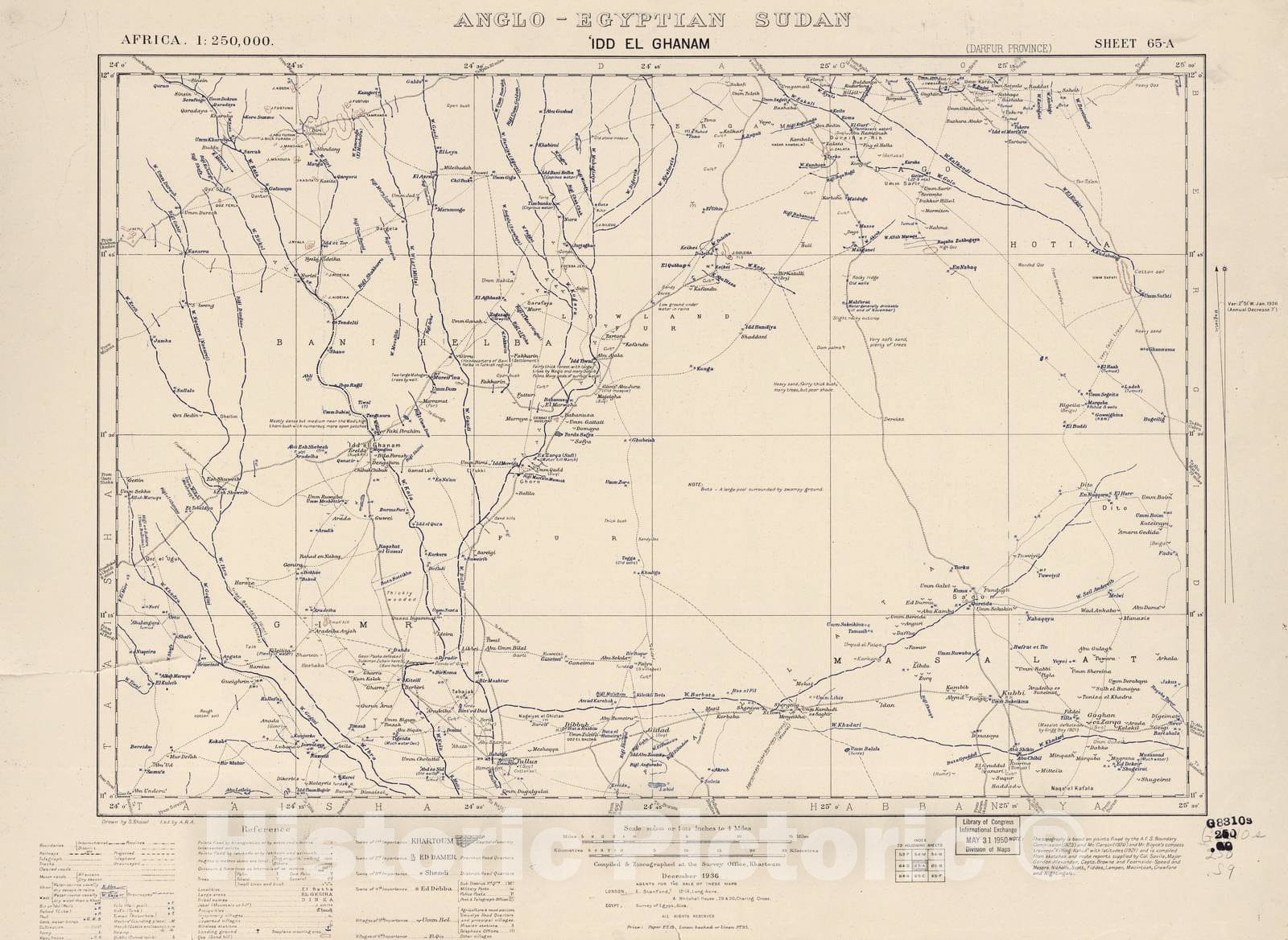 Historic 1909 Map - Sudan 1:250,000 - Idd El Ghanam Sheet 65-A Dec 193 ...