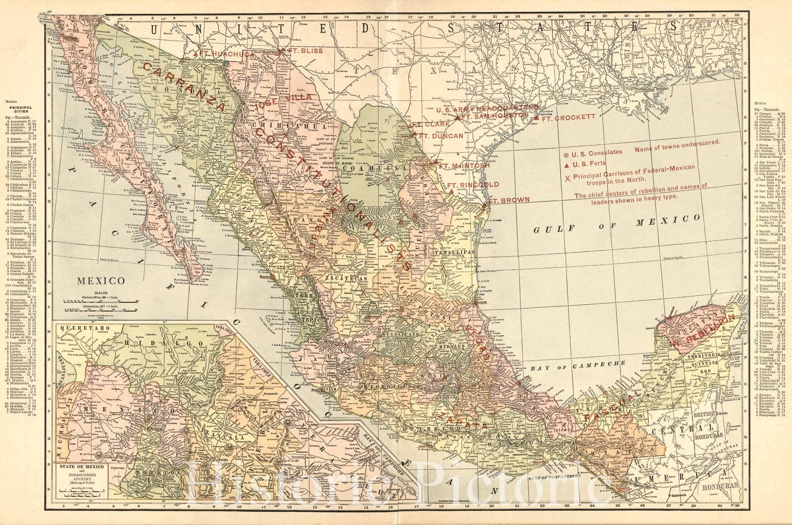 Historic 1913 Map - Atlas of The Mexican Conflict - Mexico: 1913 - Atl ...