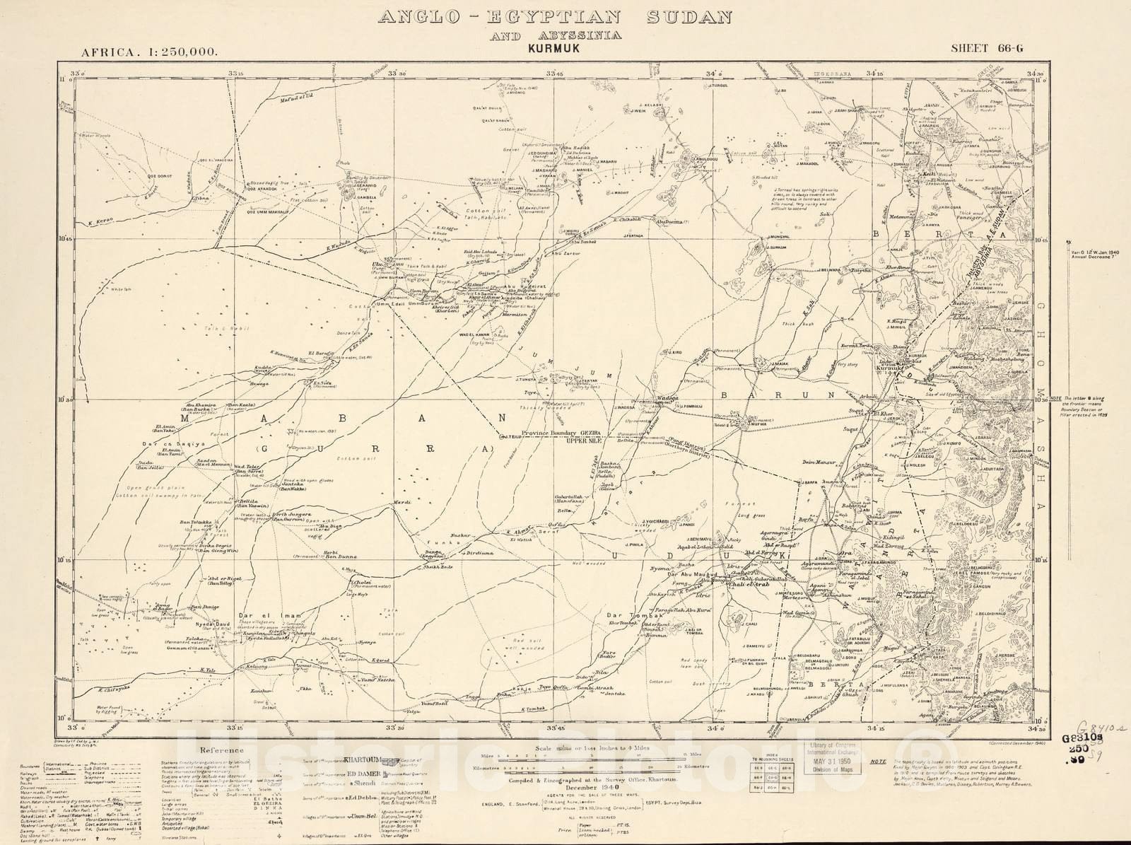 Historic 1909 Map - Sudan 1:250,000 - Kurmuk Sheet 66-G Dec 1940 - Ang ...