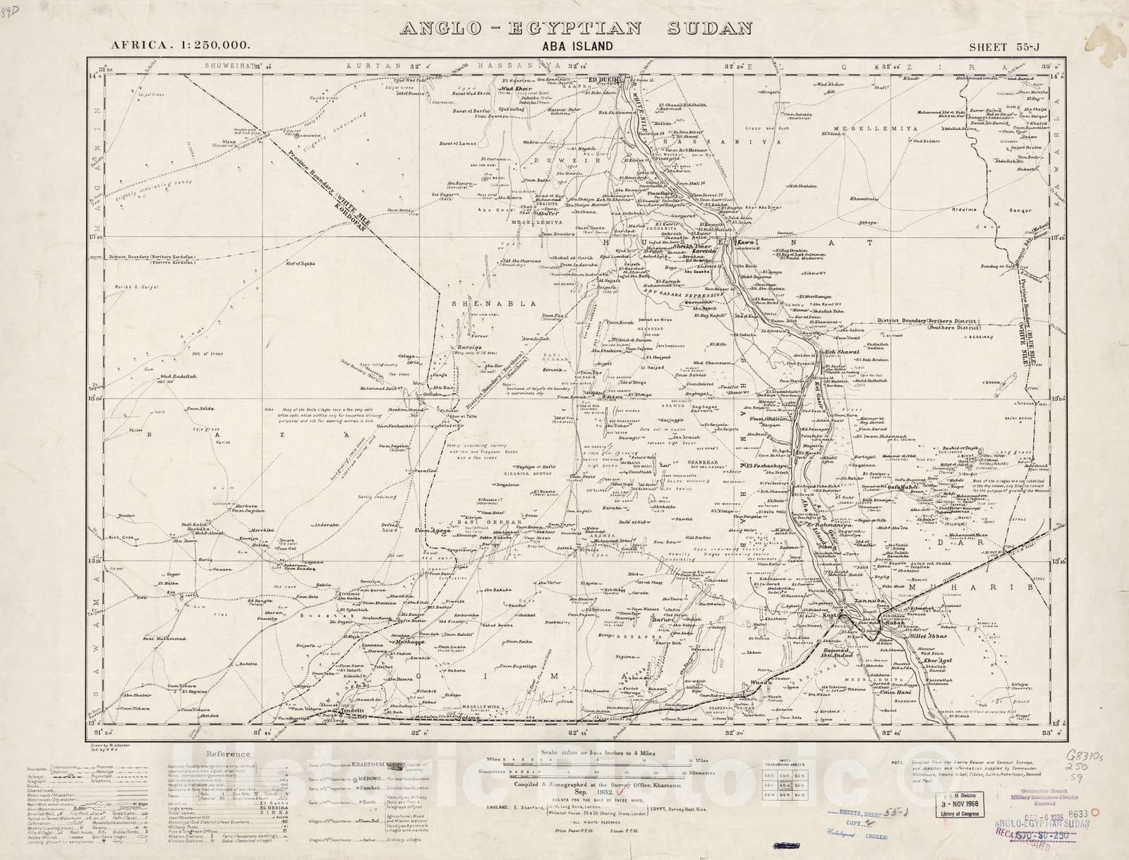 Historic 1909 Map - Sudan 1:250,000 - Aba Island Sheet 55-J Sep 1932 ...