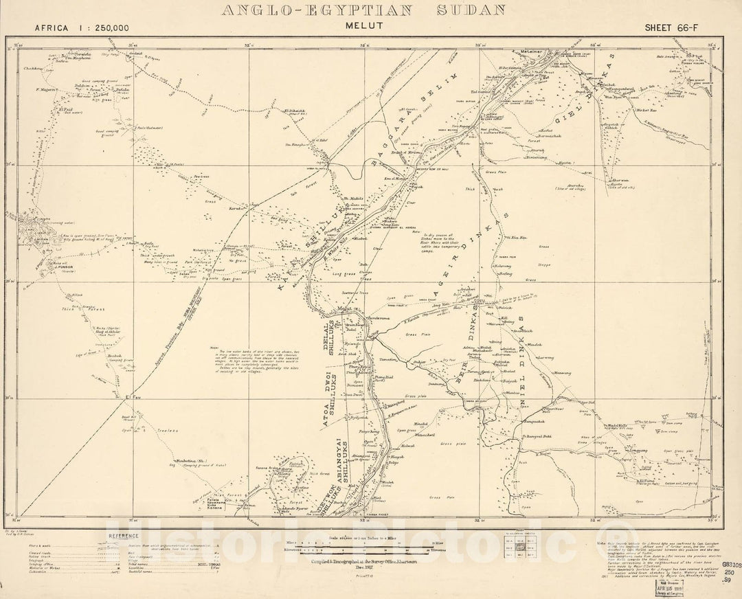 Historic 1909 Map - Sudan 1:250,000 - Melut Sheet 66-F Dec 1917 - Angl ...