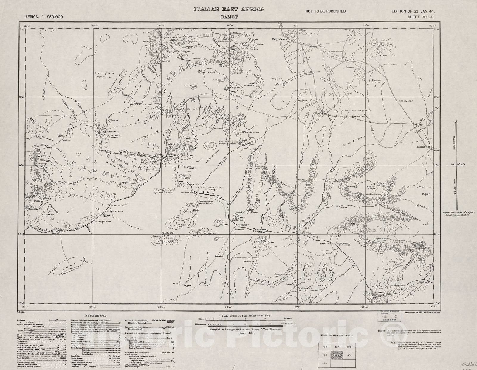 Historic 1909 Map - Sudan 1:250,000 - Damot Sheet 67-E Jan 1941 - Angl ...